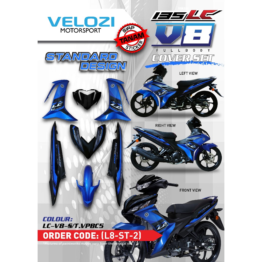 COVERSET YAMAHA LC V8 FI STD DESIGN VPBC5 L8-ST-2 STICKER SIAP TANAM ...