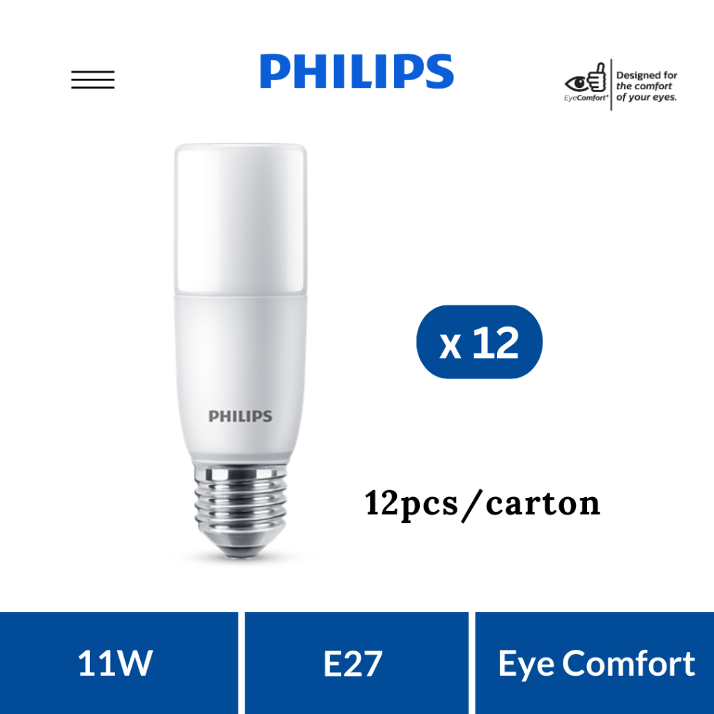 PHILIPS LED DL Stick Bulb ( 11W 3000K | 6500K) (12 PCS) | Shopee Malaysia