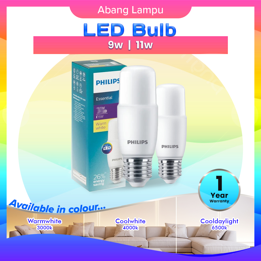Philips 9w/11w Essential Stick LED Bulb E27 ES Type Lampu Siling LED ...