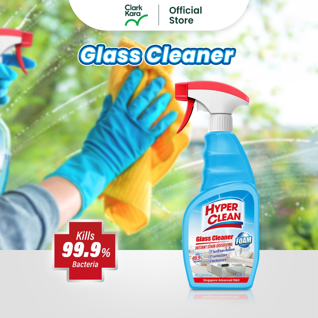 HYPERCLEAN 550ml Glass Cleaner Spray Watermark Remover | Kills 99.9 ...