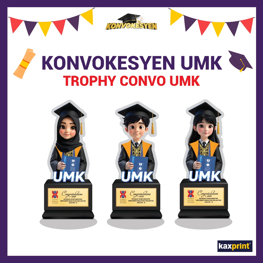 Trofi Graduasi Khas UMK Hadiah Kenangan Unik, Boleh Custom Label Nama ...