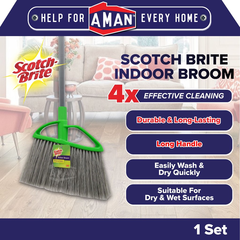3M SCOTCH BRITE Indoor Broom Long Handle Cleaning Floors Tiles ...