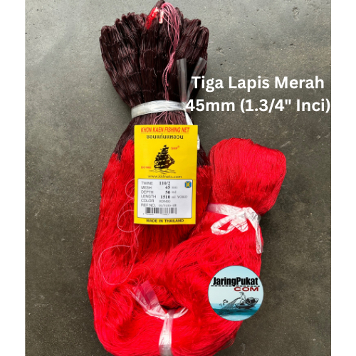 110/2 x 45MM(1. 3/4" ) X 50MD X 1510ML ISI Merah Pukat Jaring Udang Tiga Lapis Benang/ Cap Kapal ...