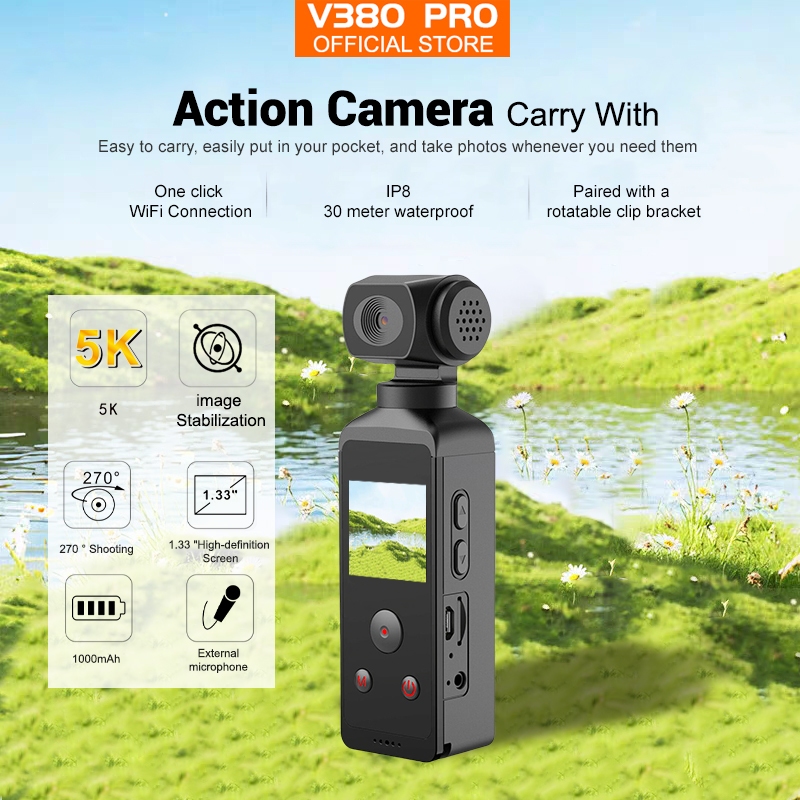 V380 PRO Mini K85 Action Camera 4K/30FPS Video 270° Rotation 30M ...