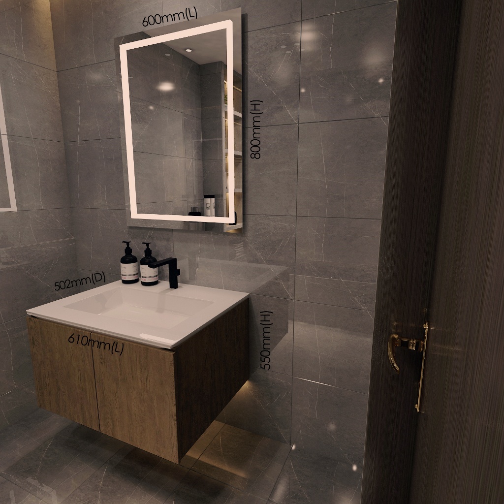 Affordable Luxury Bathroom Vanity Counter (610mm) with LED Mirror ...