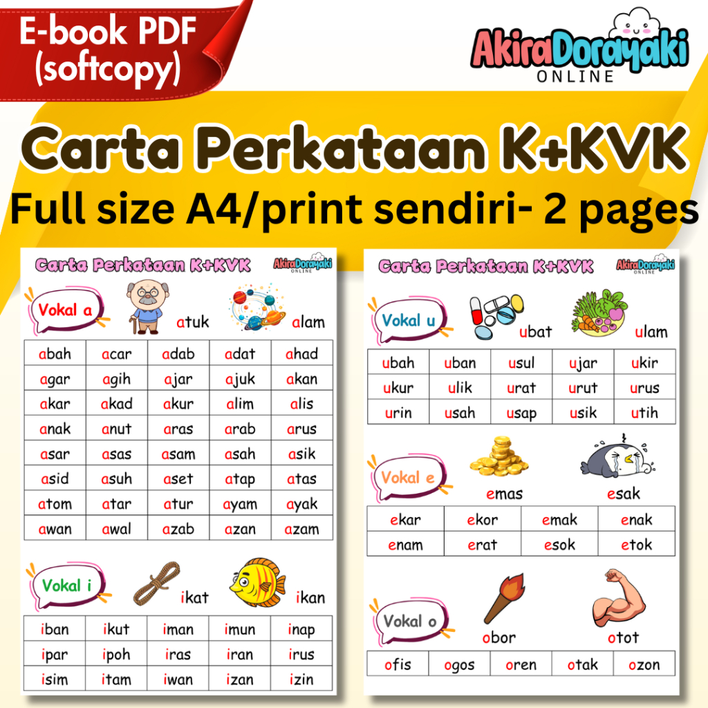 07 Carta Perkataan Suku Kata K+KVK [PDF Softcopy] print sendiri | Shopee Malaysia