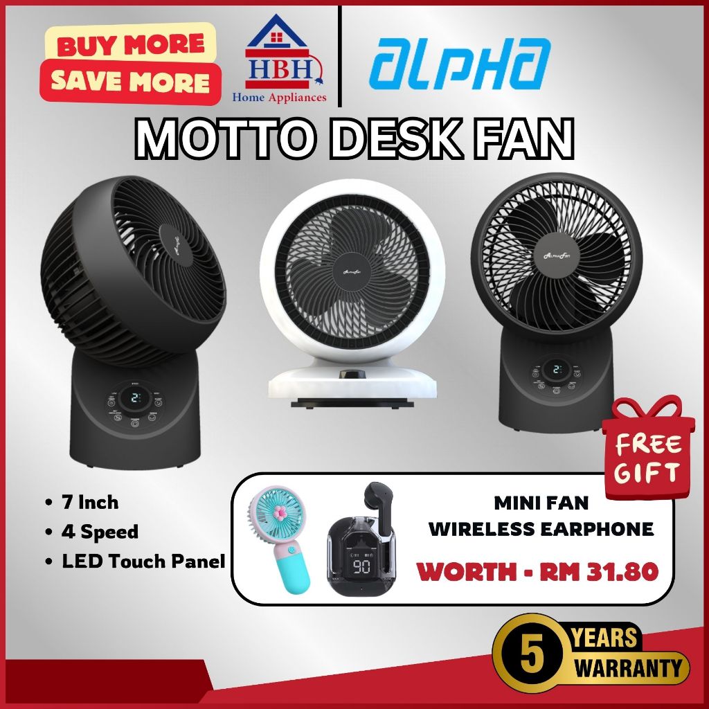 (FreeGift) Alpha | MOTTO DESK FAN | DT60 | DT360 | 7" Fan Blade | 3 ...