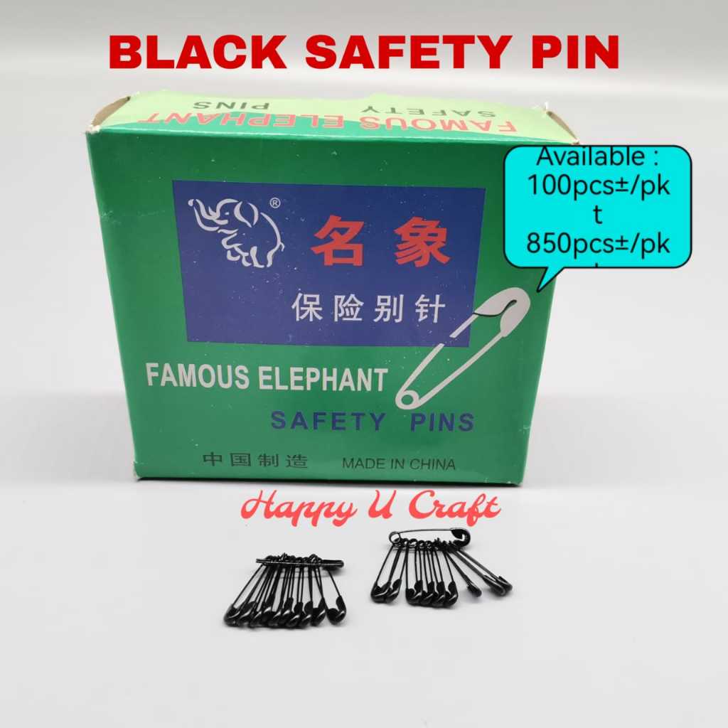 (Pkt)Famous Elephant Black Colour Safety Pin / Pin Keselamatan / Brooch ...