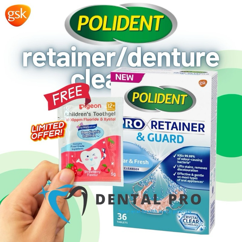Polident pro retainer and guard 36s + Free gift 保利腾牙套清洁药丸 pembersih ...