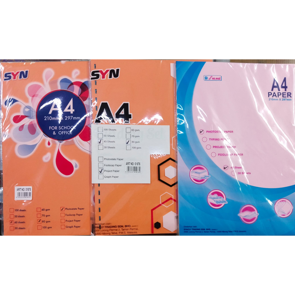 SYN Kertas Warna / Kertas Projek / Fluorescent Colour / Project Paper ...