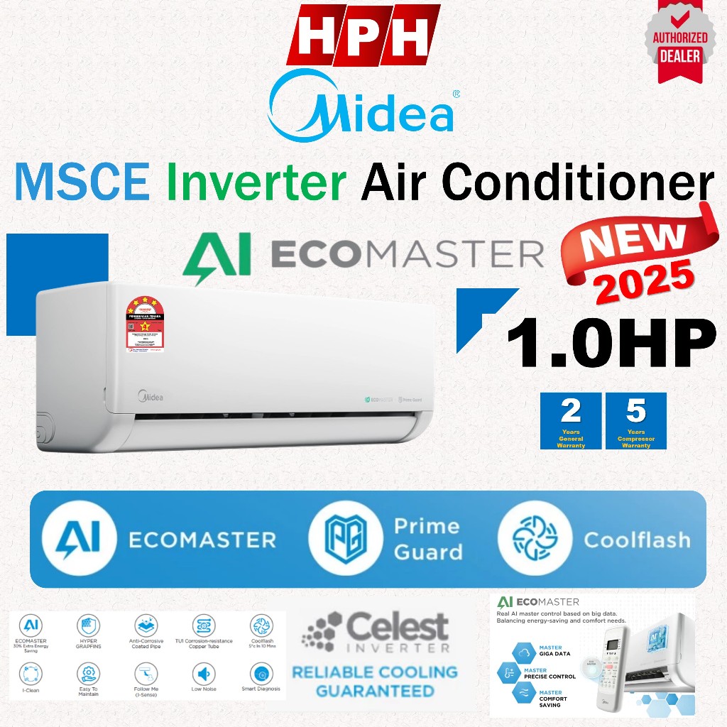[NEW 2025] Midea R32 Inverter Air Conditioner (1HP/1.5HP/2.0HP/2.5HP) MSCE-10CRFN8 MSGD-09CRN8 ...