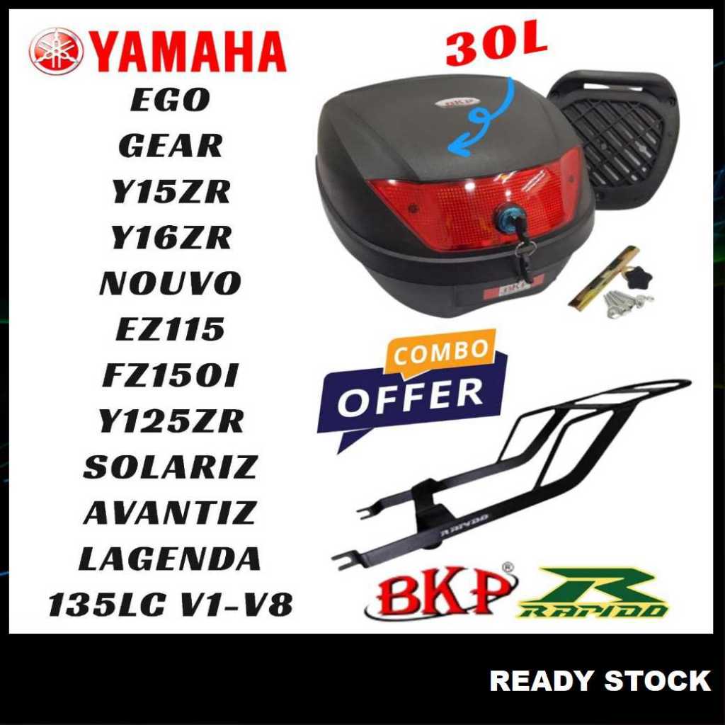 BKP 30L BOX MOTORCYCLE MONOLOCK+RAPIDO MONORACK VRACK YAMAHA 135LC V1 ...