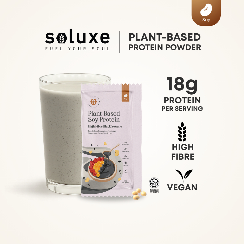 Soluxe Vegan Raw Plant Non-GMO Soy Protein High Fibre Black Sesame ...