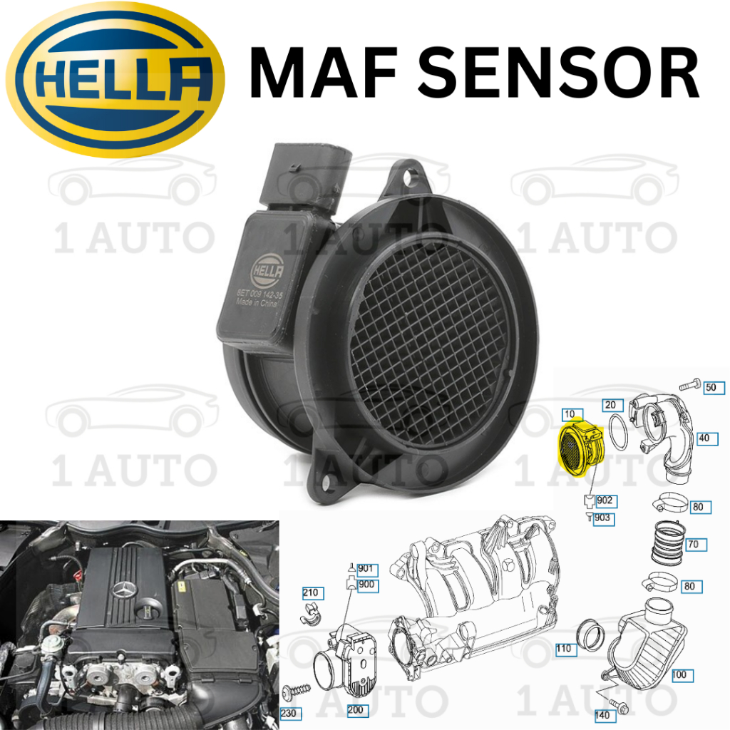 HELLA GERMANY MAF SENSOR MERCEDES BENZ M271 KOMPRESSOR ENGINE W203 W204 ...