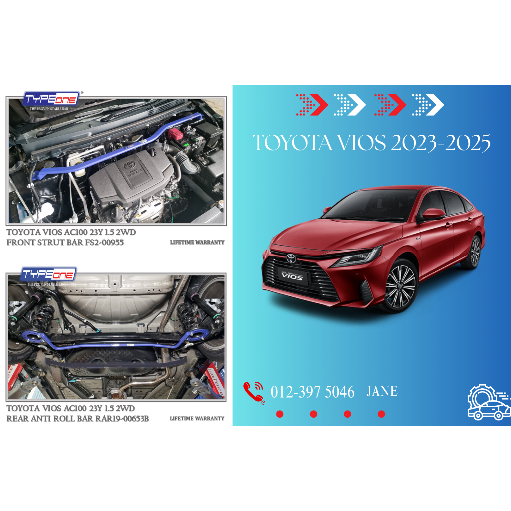 🔥READY STOCK 🔥 TYPE ONE STABLE BAR - TOYOTA VIOS AC100 2023-2025 ...