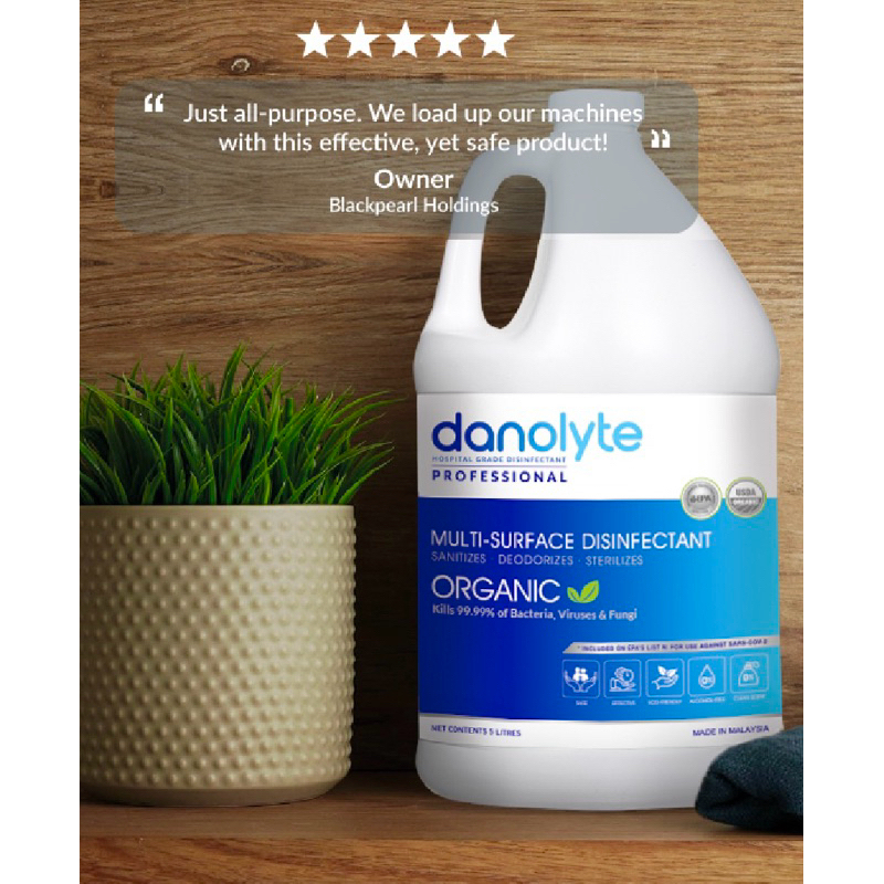 Danolyte Disinfectant & Cleaner (5 L) – Kills COVID-19, 100% Organic ...
