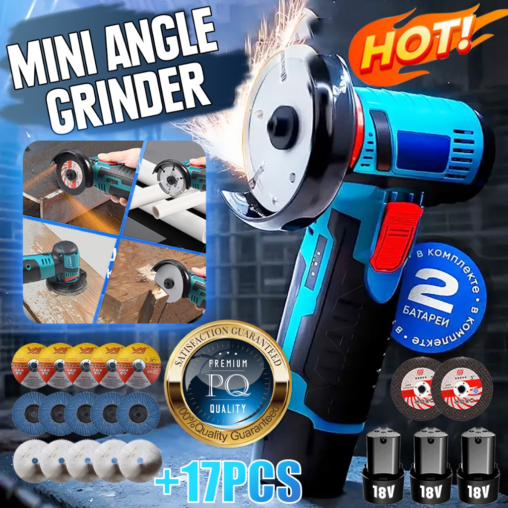 18V Cordless Angle Grinder Rechargeable Metal Wood Cutting Grinding ...