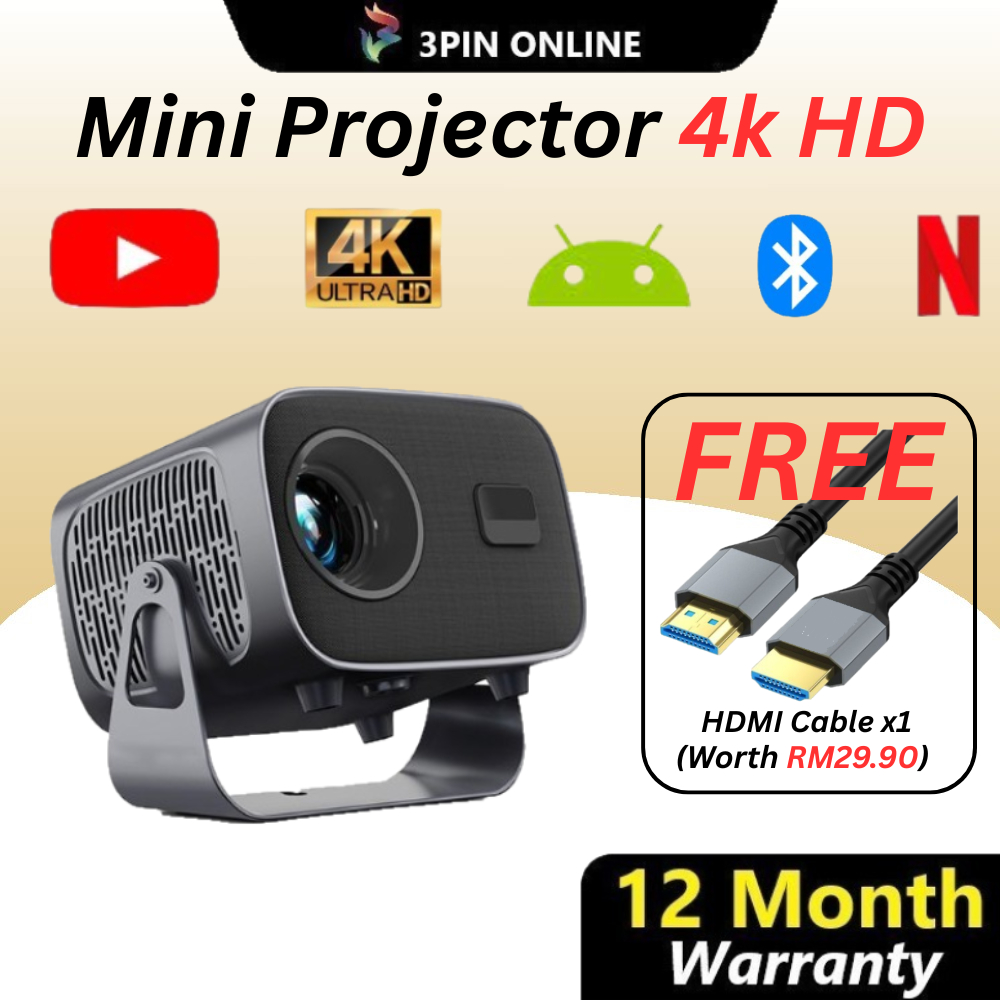3PIN Projector A10 Smart Portable Wireless Wifi Android 4K Projector ...