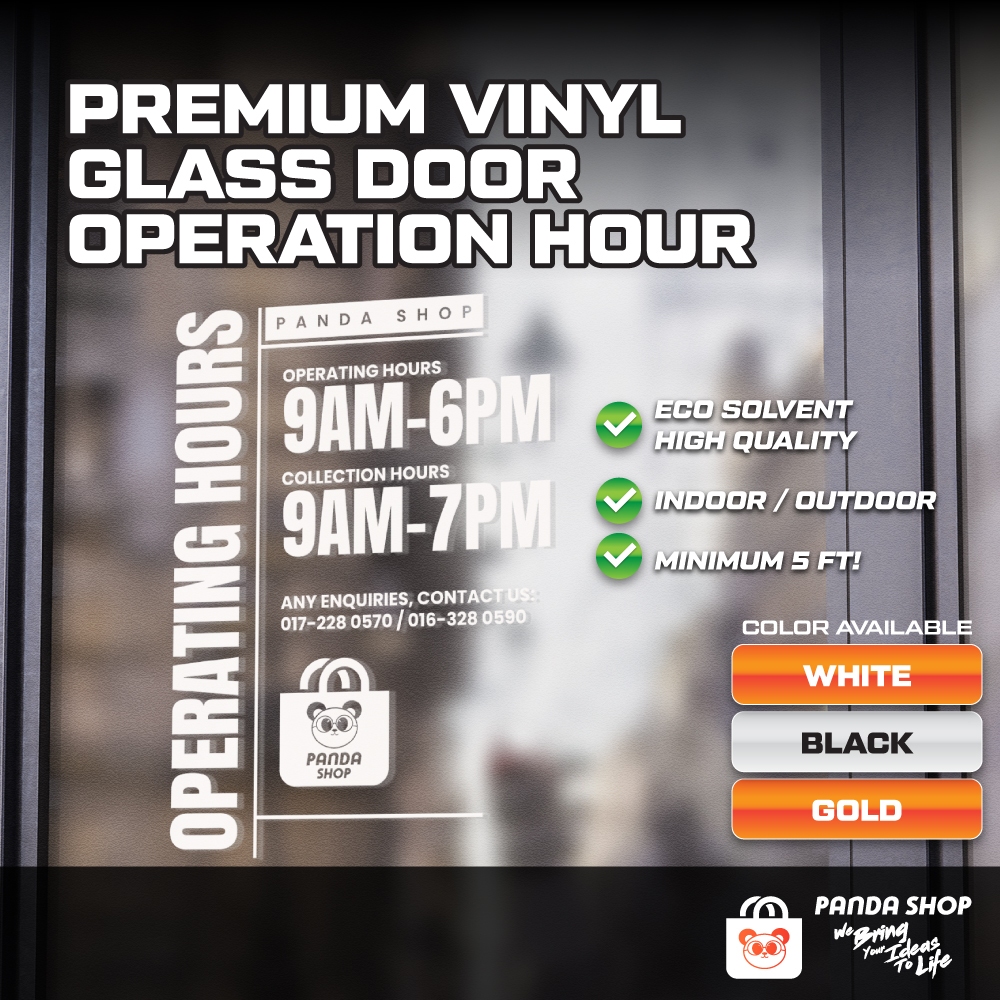 PREMIUM VINYL STICKER OPERATING HOURS WITH TRANSFER TAPE | STICK FROM ...
