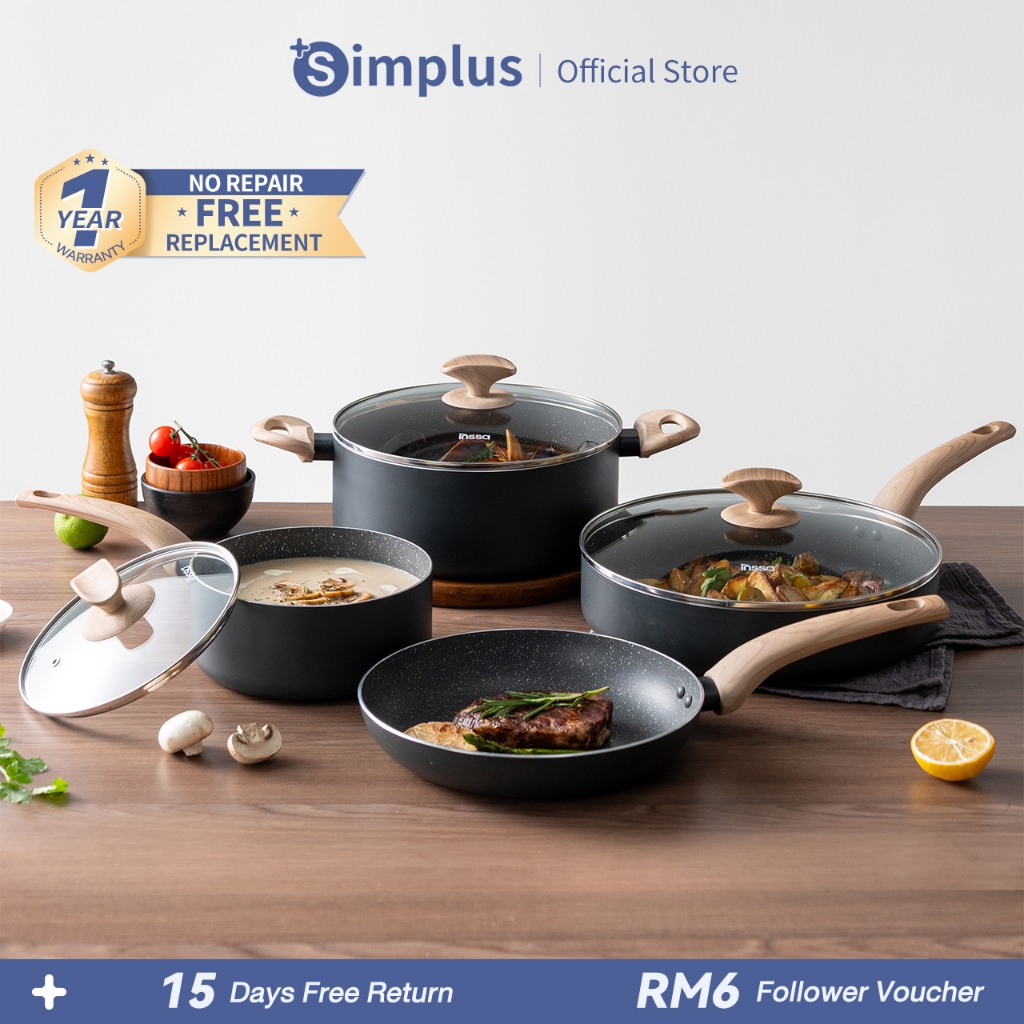 Simplus 7Pcs Cookware Set 24cm Fry Pan/24cm Soup Pot/28cm Wok/18cm ...