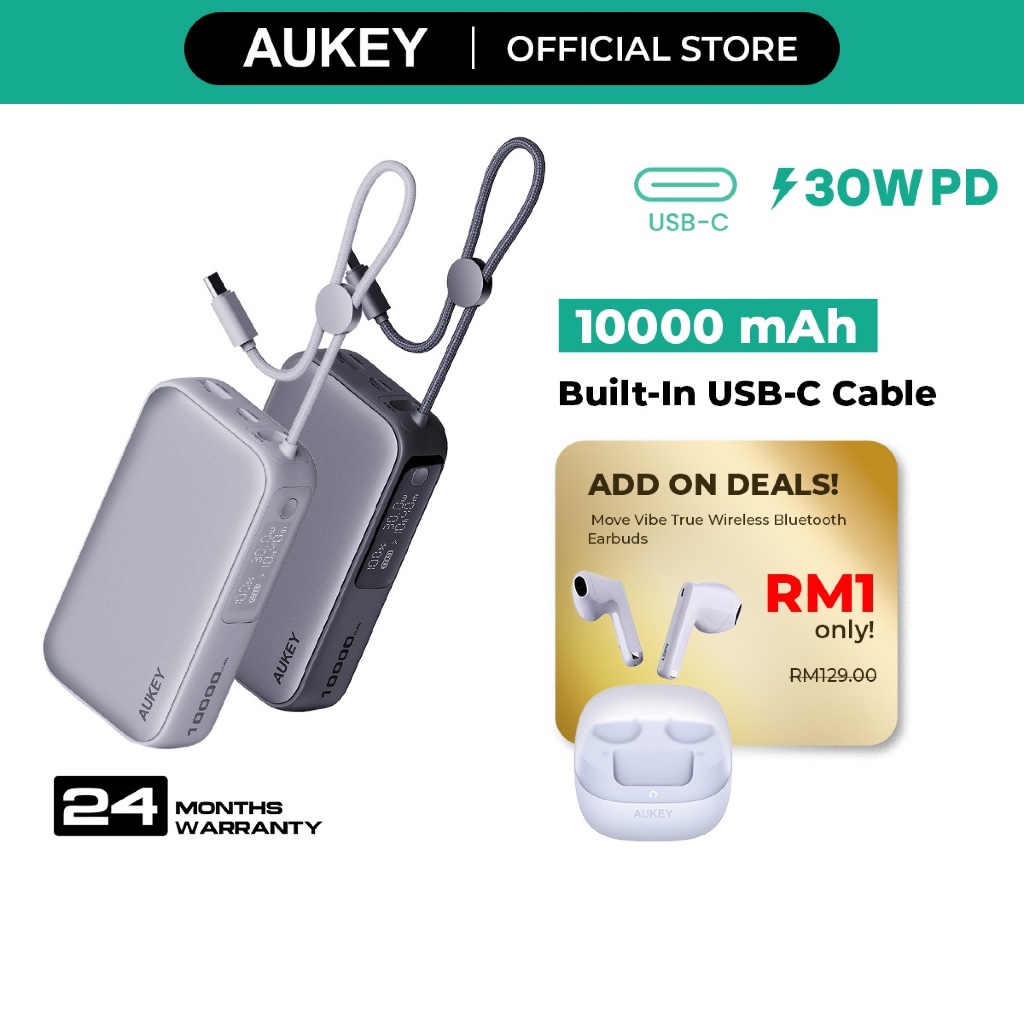 Aukey PB-Y47 30W Spark Sling 10000mAh Power Bank With Built in USB C ...