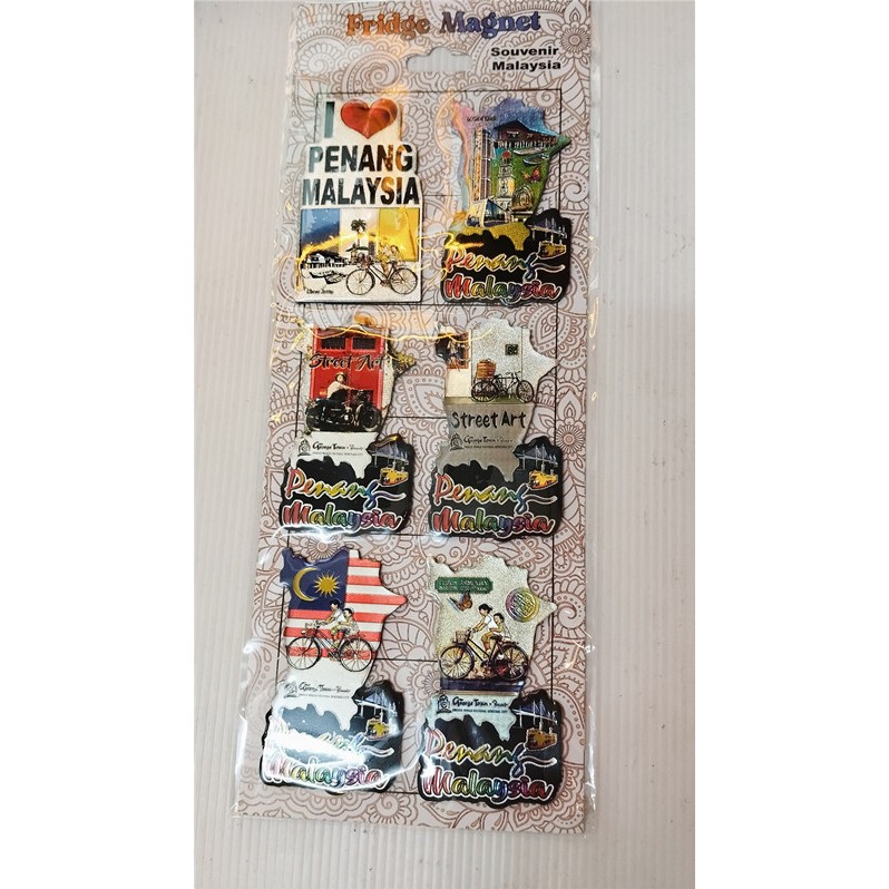 6 PCS SET Penang Street Art Penang Collection Souvenir metal Fridge ...
