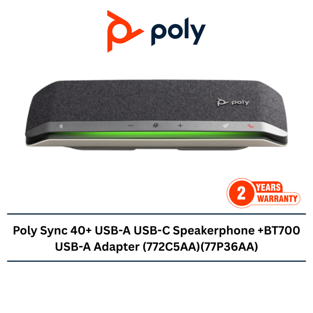 Poly Sync 40+ USB-A USB-C Speakerphone +BT700 USB-A Adapter untuk Ruang Mesyuarat (772C5AA ...