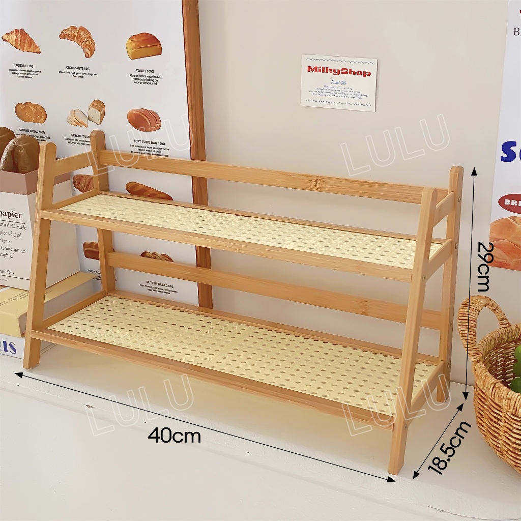 LULU Rak Dapur Kayu Table Storage Rack 2/3 LayersRak buku Almari Table ...