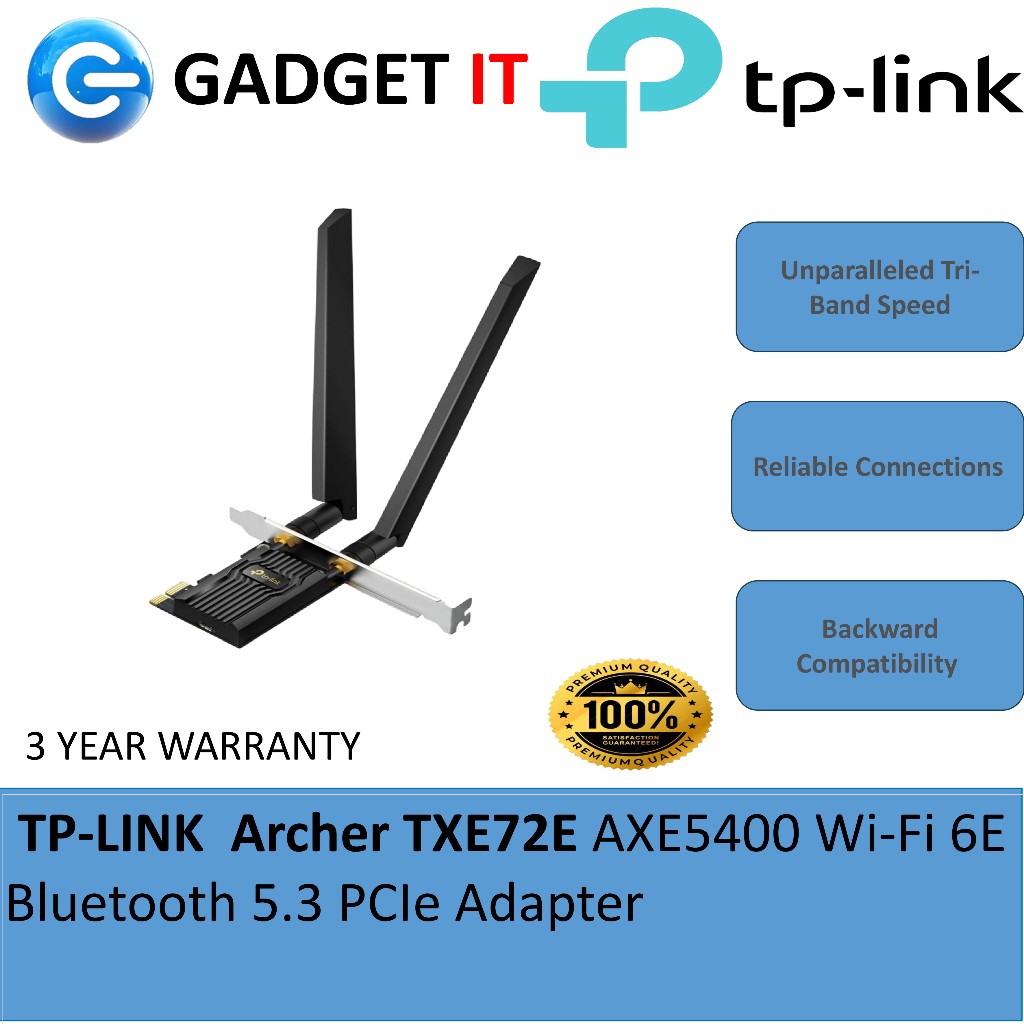 TP-LINK ARCHER TXE72E AXE5400 WI-FI 6E BLUETOOTH 5.3 PCIE ADAPTER ...