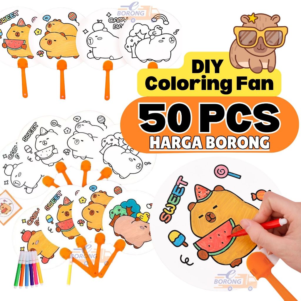 BORONG【50 pcs】DIY Coloring Fan Kids Birthday Goodies Doorgift Kipas ...