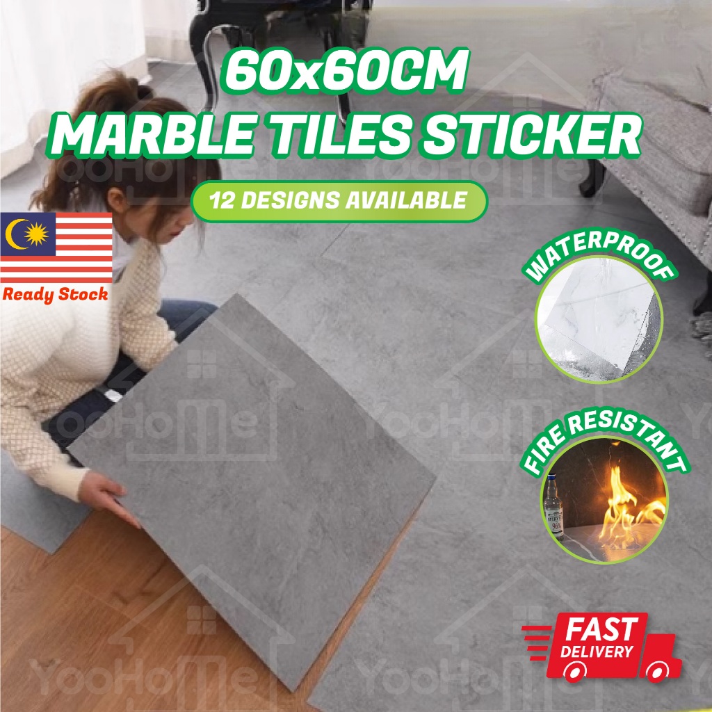 60X60CM PVC Marble Tiles Floor Sticker Vinyl Floor Stickers Self ...