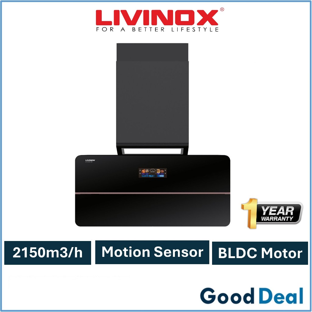 【FREE SHIPPING】Livinox LCH-ROSEDC-90BL L Shape Cooker Hood with Color ...