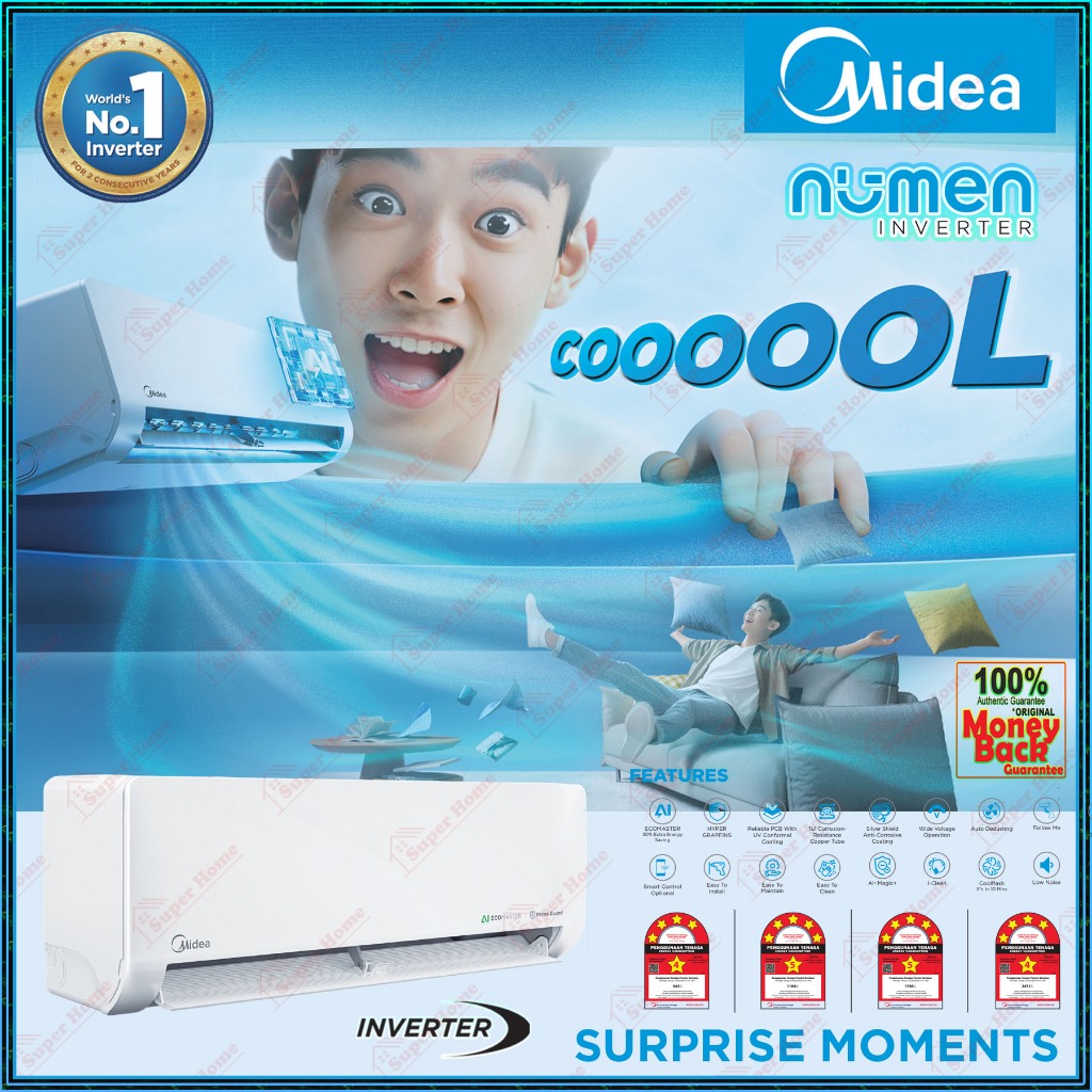 Midea Inverter Aircon 1.0hp - 2.5hp R32 Inverter Air Conditioner (Pwp Install) MSNE Numen Series ...