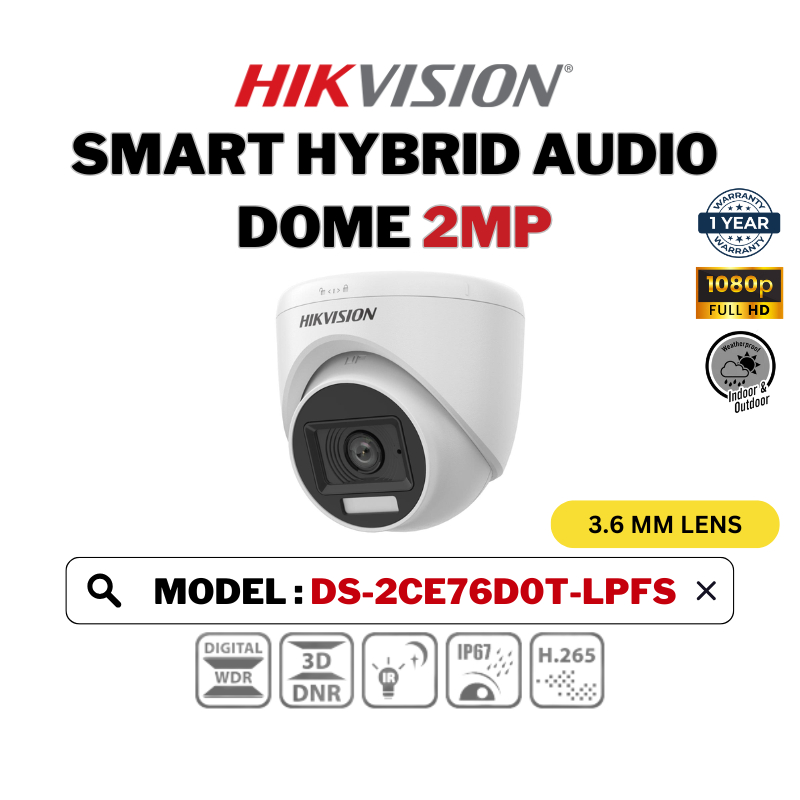 HIKVISION CCTV (World No. 1) Smart Hybrid Light Audio 2MP Indoor Dome ...