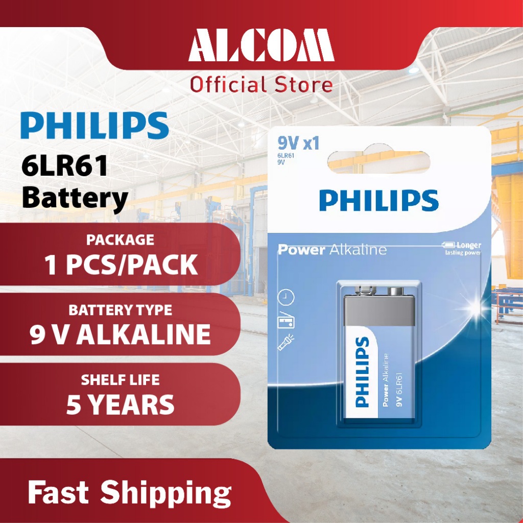 PHILIPS 6LR61 Battery with 9V, Alkaline & Longer Lasting Power for ...