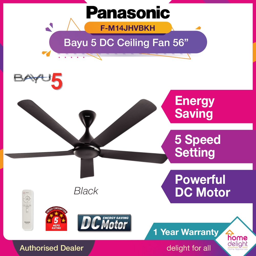 Panasonic Bayu 5 AC DC Ceiling Fan 5 Blade 56" (Black /White) F-M14DZ ...