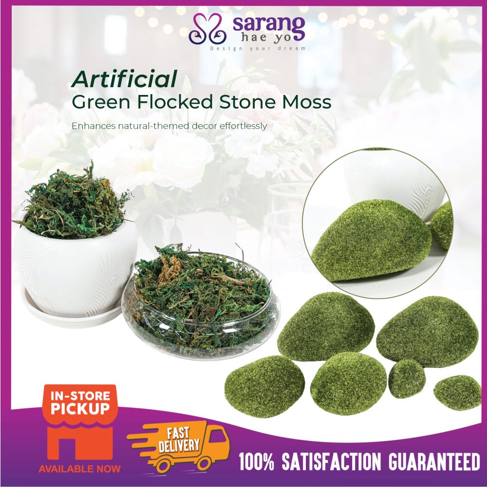 Artificial Green Flocked Stone Moss Foam Stone Batu Lumut Tiruan ...