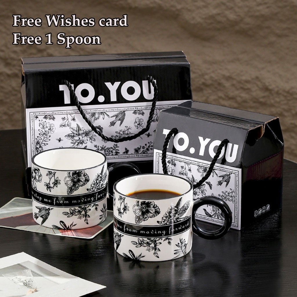 Premium Ceramic Cup Gift Set Mug Cawan Bunga Cawan Kopi Cawan Kaca ...