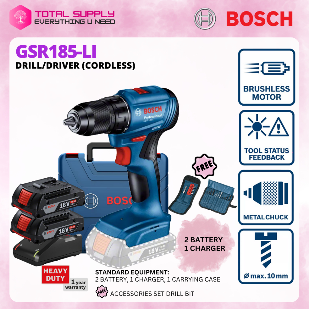 GSR185-LI BOSCH 18V Cordless Drill / Driver With Battery & Charger ...