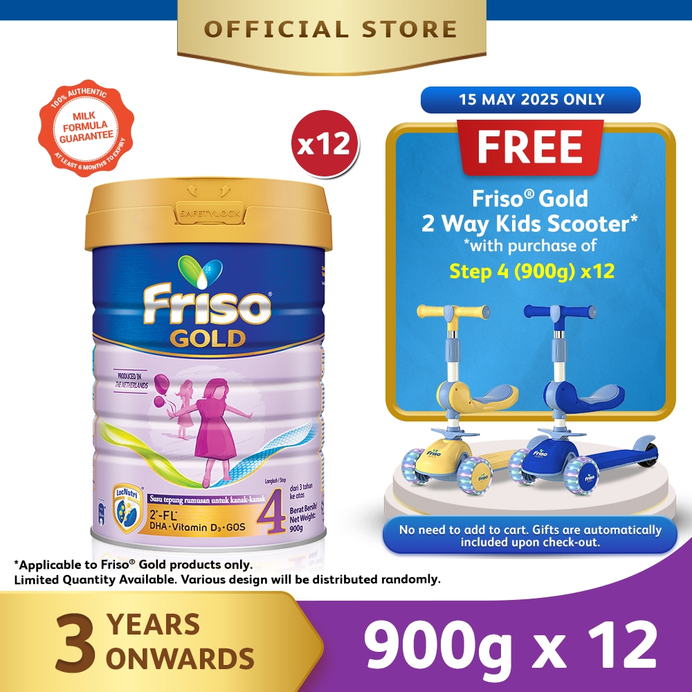 [15.5] Friso Gold Step 4 Milk Formula (900g x 12) [FREE Two Way Kid Scooter] | Shopee Malaysia