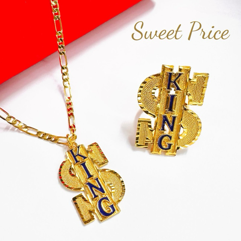 Rantai Leher Kalung Figaro Loket Dollar King Cincin Dollar King Set 24K ...