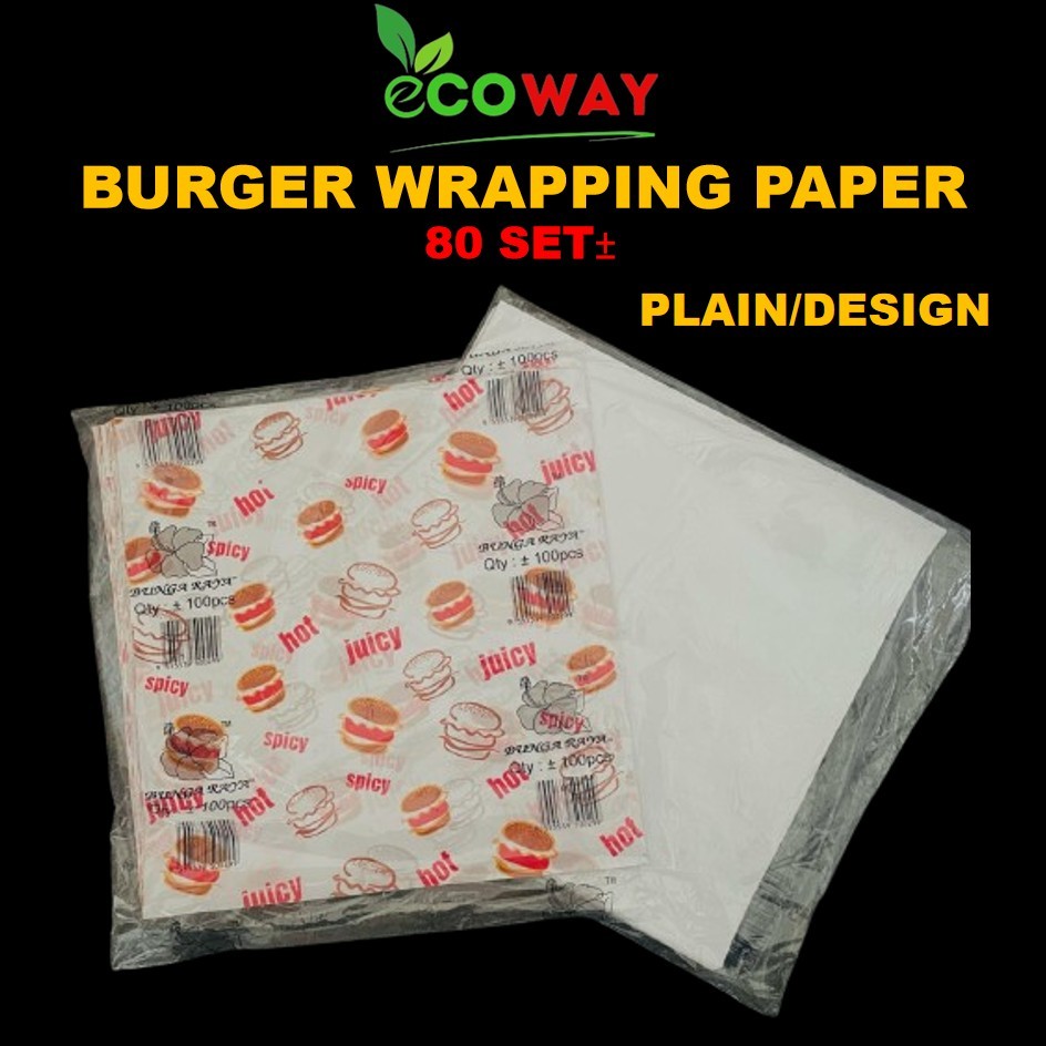 Burger Wrapping Paper 100(pcs) / Pembalut Kertas Burger Wrap Balut ...