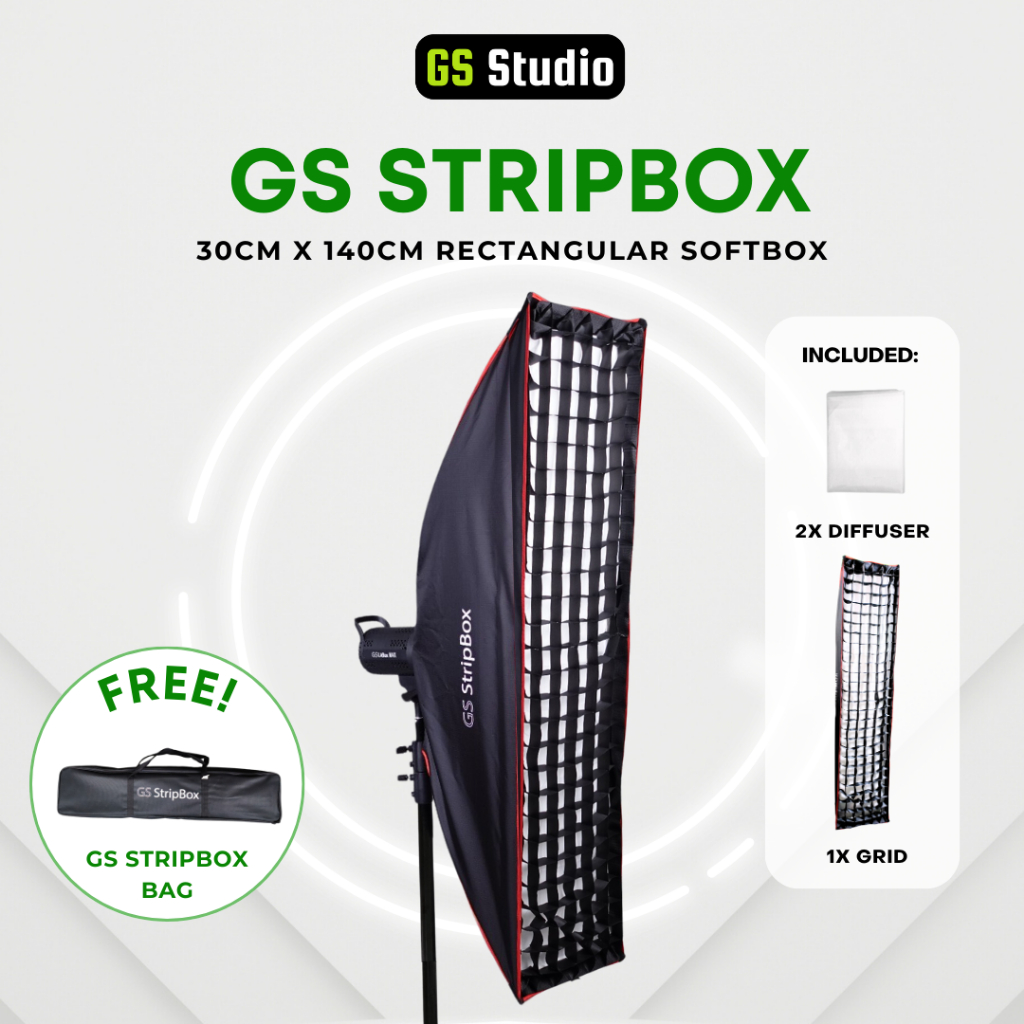 GS StripBox Rectangular Softbox with Grid 30x140cm for Rim Light & Full ...