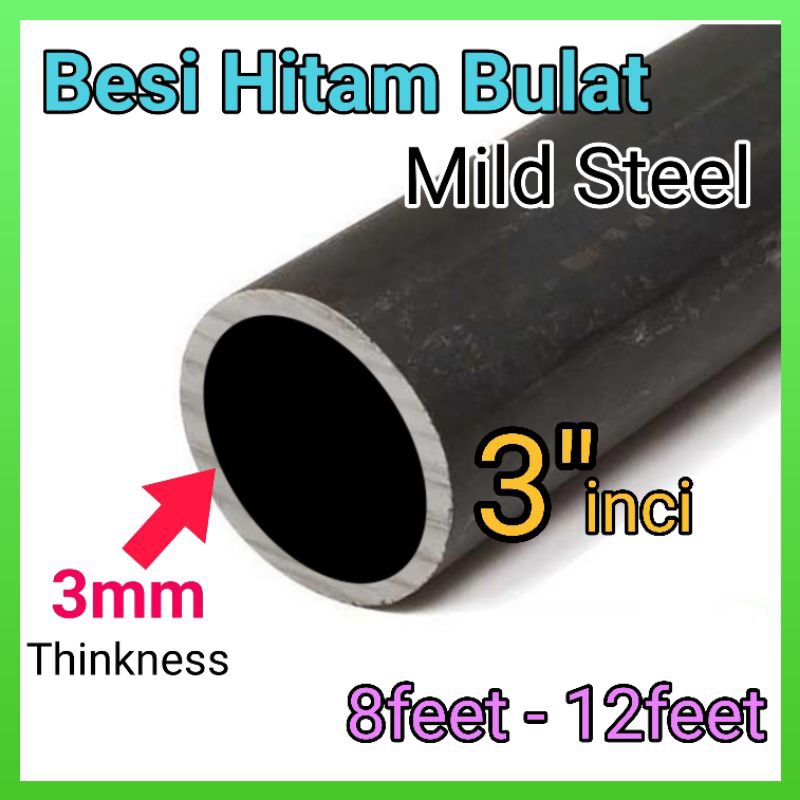 Besi Hollow Bulat 3" Pipe Hitam(Thickness 3mm) 8feet -12feet | Shopee ...