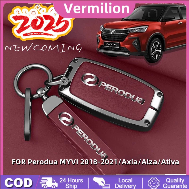 【24H】Zinc Alloy Leather Car Key Case Cover For Perodua Axia 2023-2024 ...