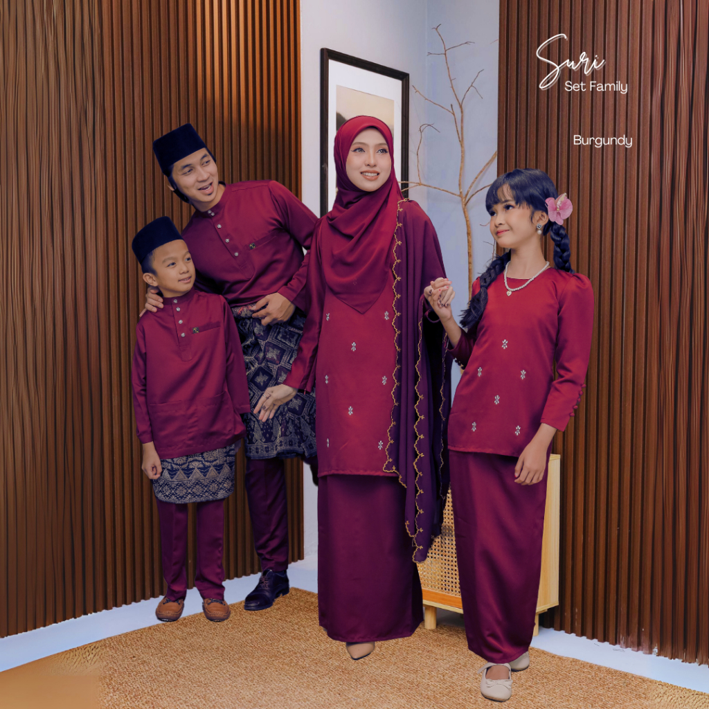 BAJU KURUNG SURI SET BAJU FAMILY RAYA 2025 TEMA COLOUR BURGUNDY ...