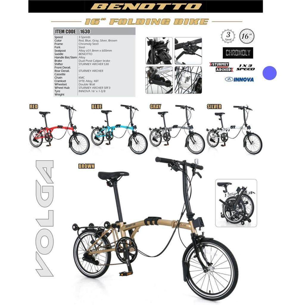 Benotto Volga 16" 349 Chromoly Trifold Folding Bike Sturmey Archer 3 Speed | Shopee Malaysia