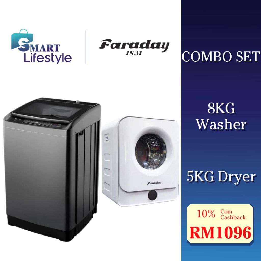 [COMBO SET] KHIND 8KG TOP LOAD WASHER WM80A + FARADAY 5KG CLOTHES DRYER ...