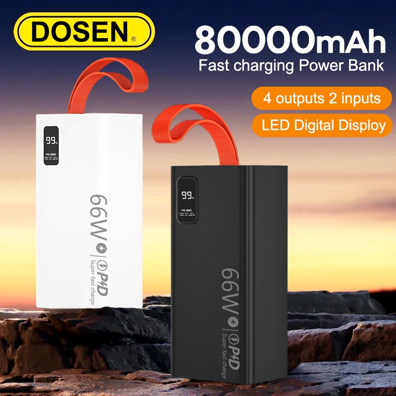 DOSEN Quality 66W Super Fast Charging Power Bank K7 Black/White QC 3.0Type-C Input USB (80000mAh ...
