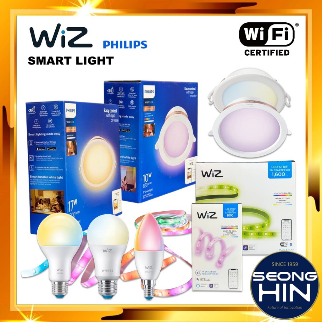 PHILIPS Wiz Tunable White | 3 Color Smart Bulb E27 E14 LED Bulb Downlight Ceiling Lamp Plug 1M ...